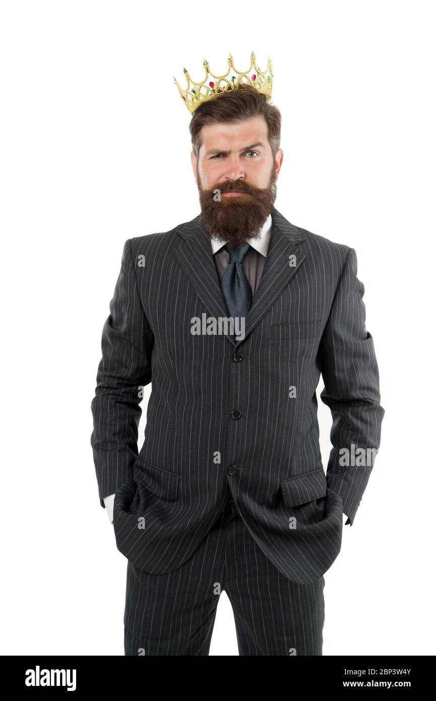 Royal reputation. Power and influence. Business king. Businessman wear ...
