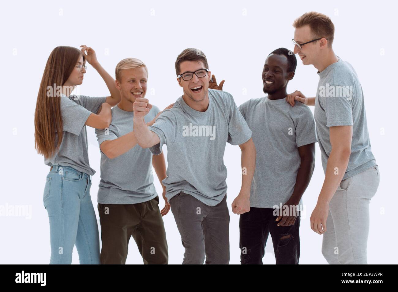 in full growth. group of diverse young people in identical t-shi Stock ...