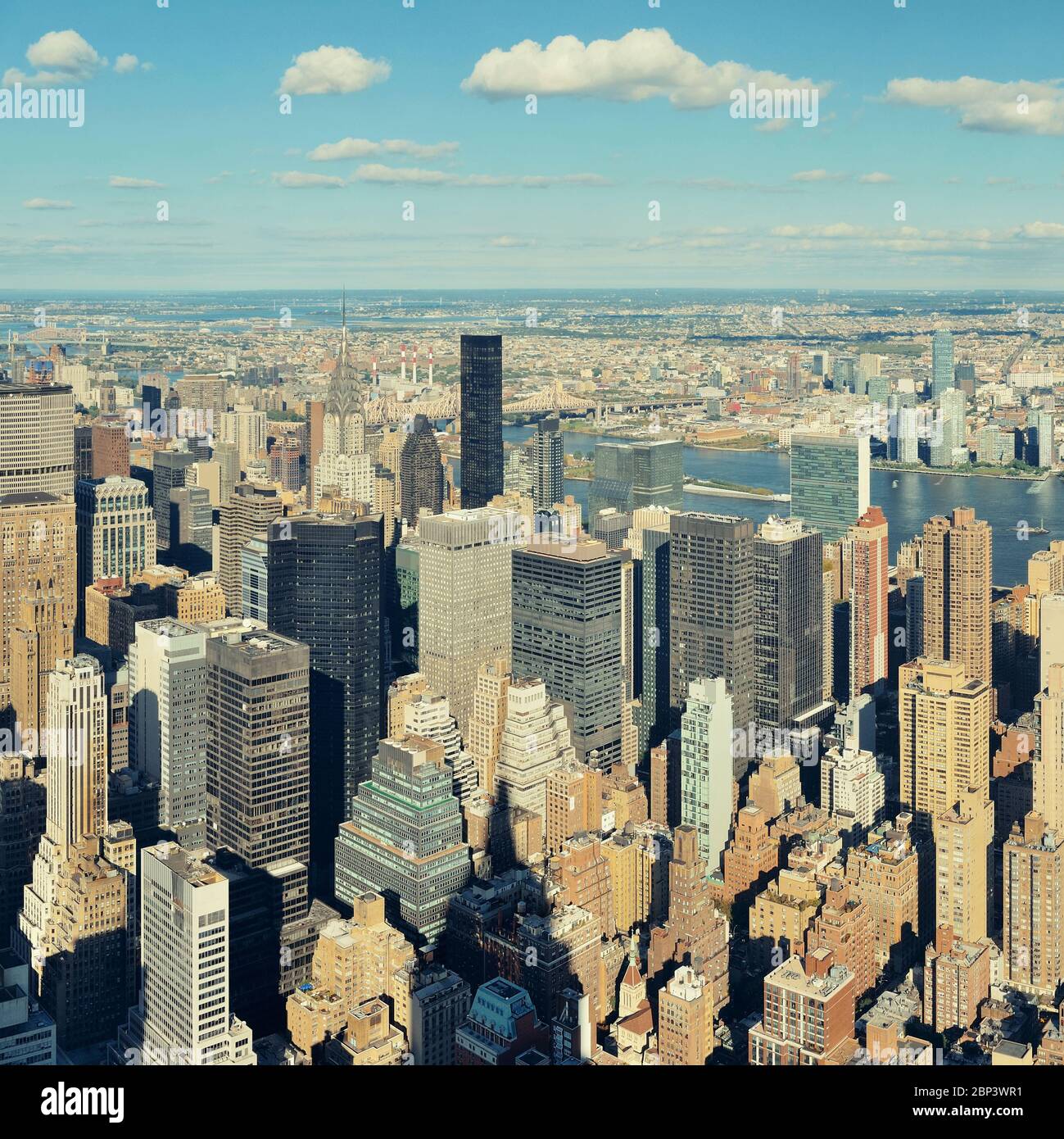 New York City Manhattan east side view with skyscrapers and East River ...