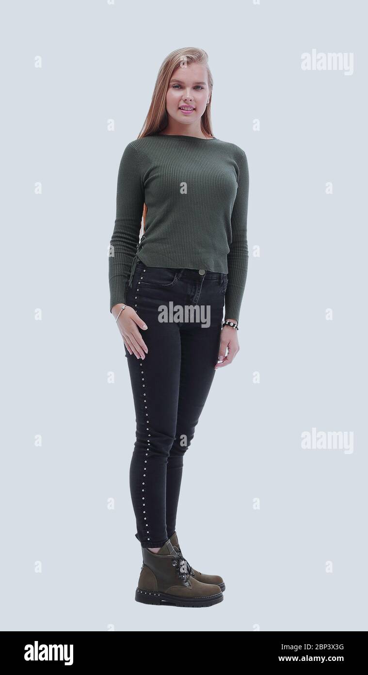 side view. cute student girl in casual clothes Stock Photo - Alamy