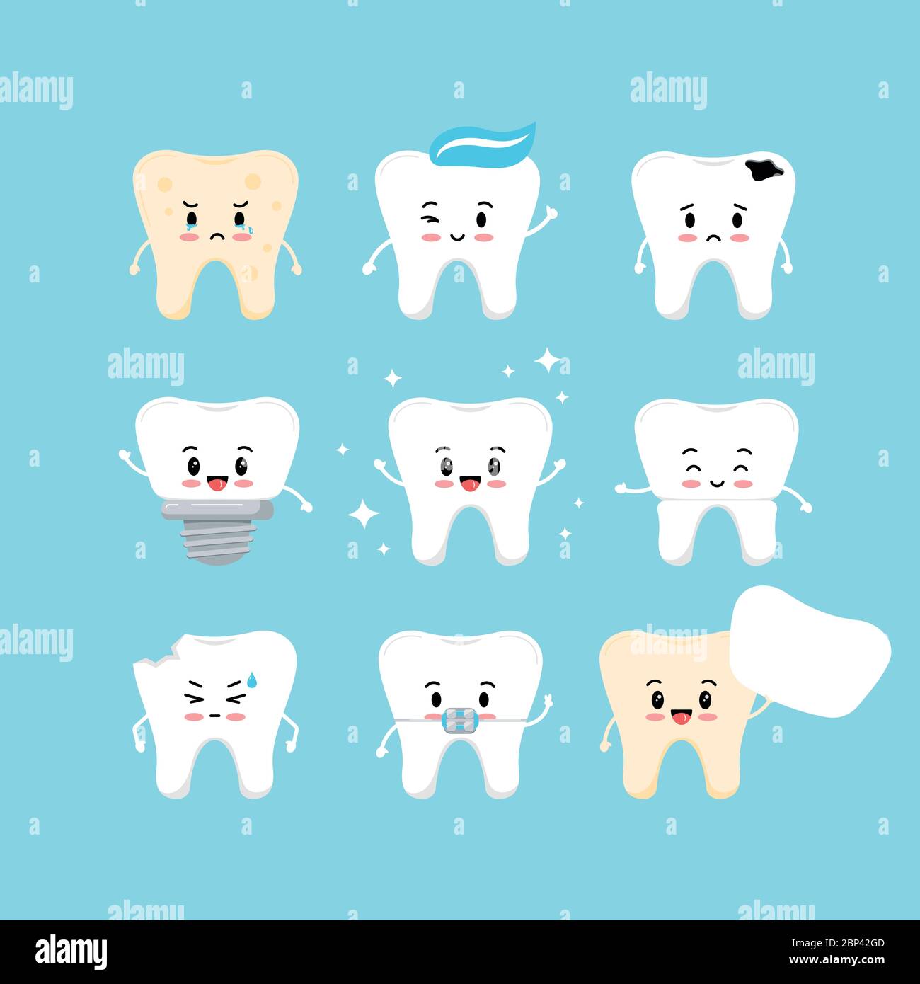 Cute teeth emoji dental icon vector set Stock Vector Image & Art - Alamy