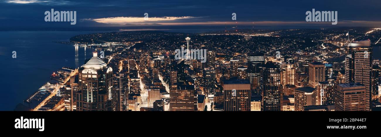 Seattle rooftop panorama view with urban architecture at night Stock ...
