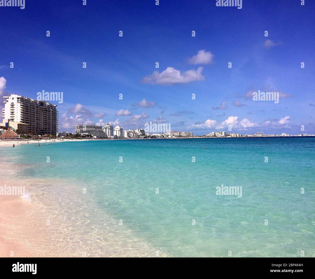 the beach and skyline of Cancun, a Mexican city on the Yucatan ...