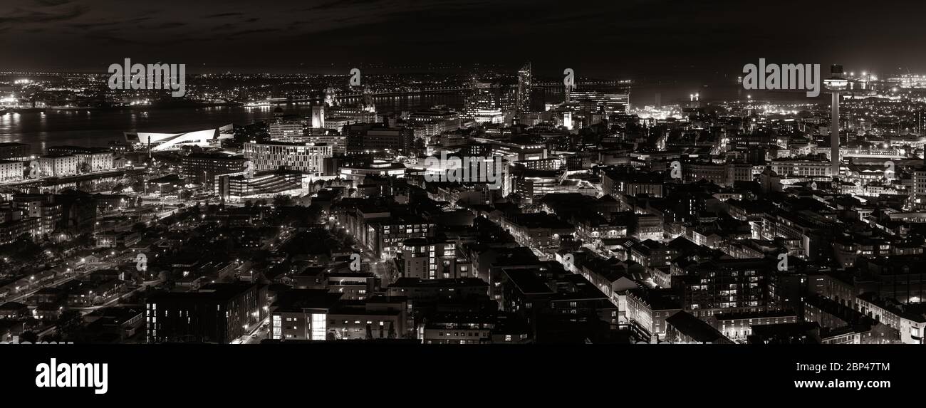 Liverpool skyline rooftop view at night with buildings in England in ...