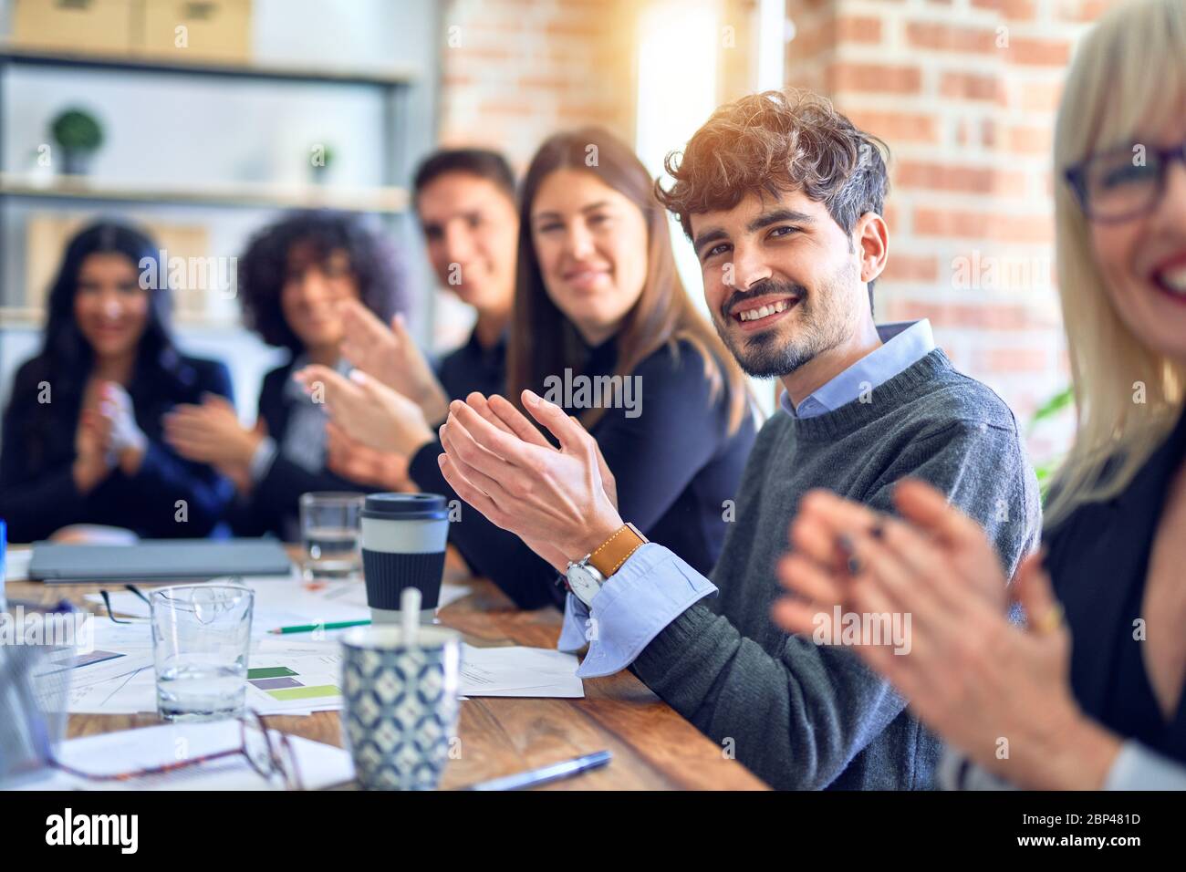 Group of business workers smiling happy and confident. Working together ...