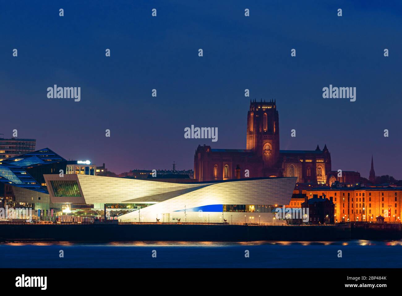 Liverpool skyline cityscape at night with buildings in England in ...