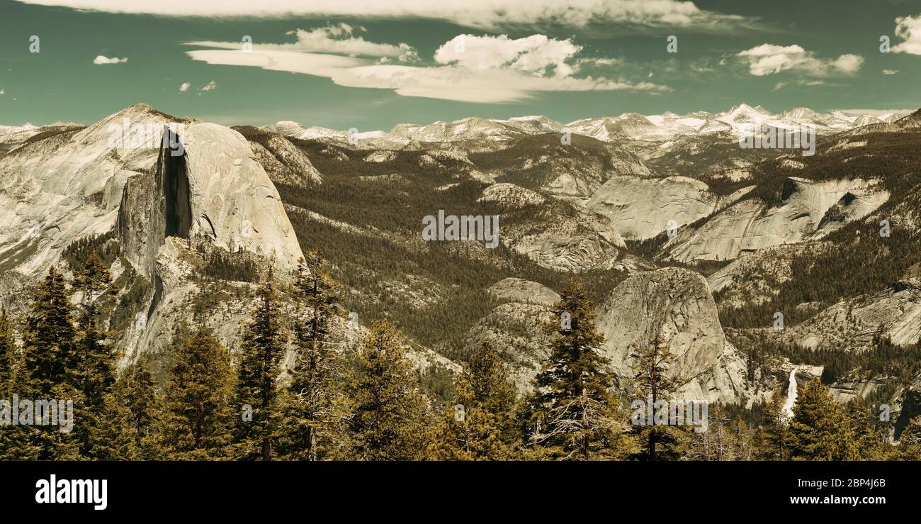 Yosemite mountain ridge with waterfall Stock Photo - Alamy