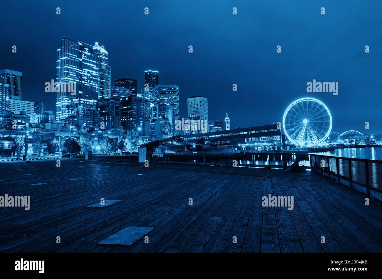 Seattle waterfront view with urban architecture at night Stock Photo ...