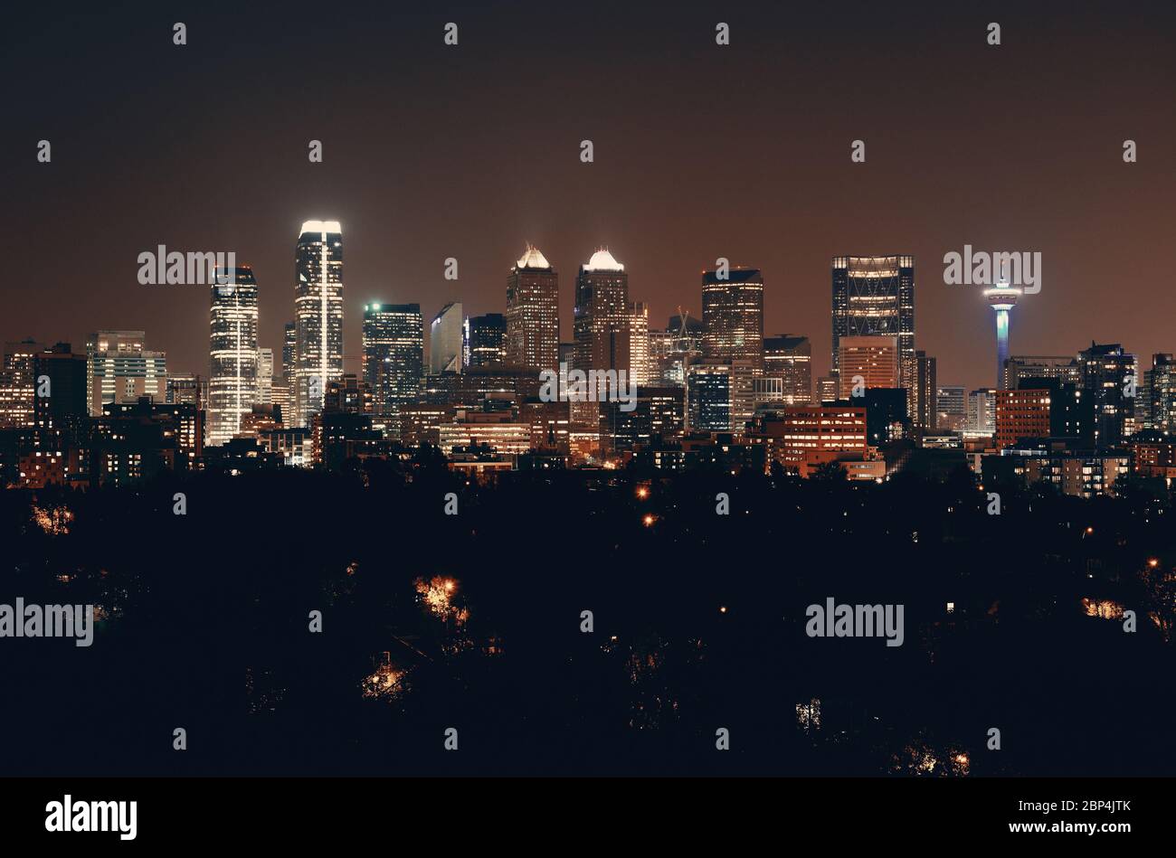 Calgary downtown in Alberta at night, Canada Stock Photo - Alamy