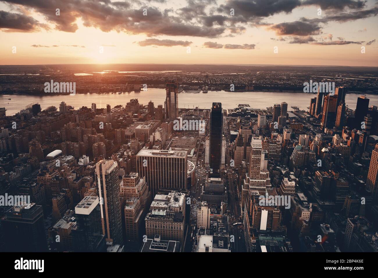 New York City west side sunset with urban cityscape view Stock Photo ...