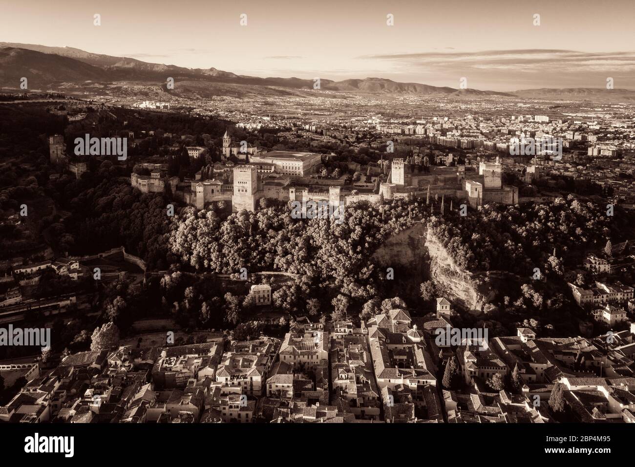Alhambra aerial view with historical buildings in Granada, Spain Stock ...