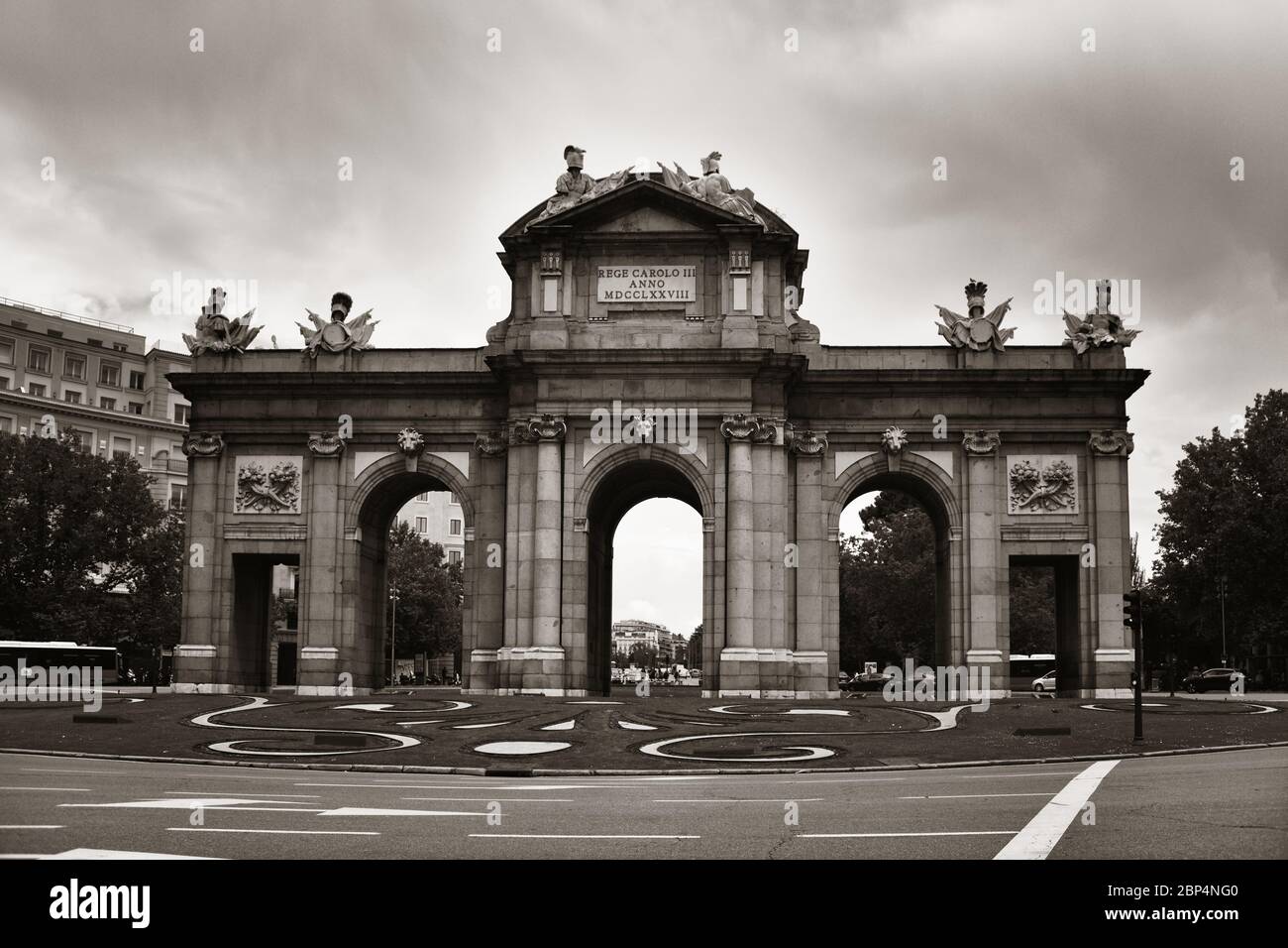Puerta de Alcala or Alcala Gate closeup view in Madrid Spain Stock ...