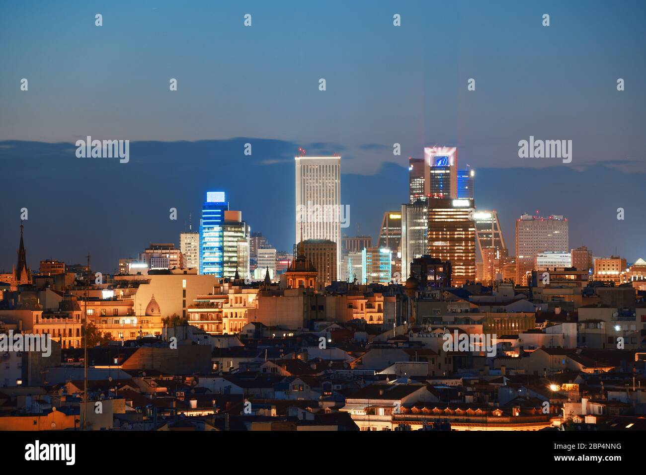 Madrid rooftop view of the city skyline with business district ...