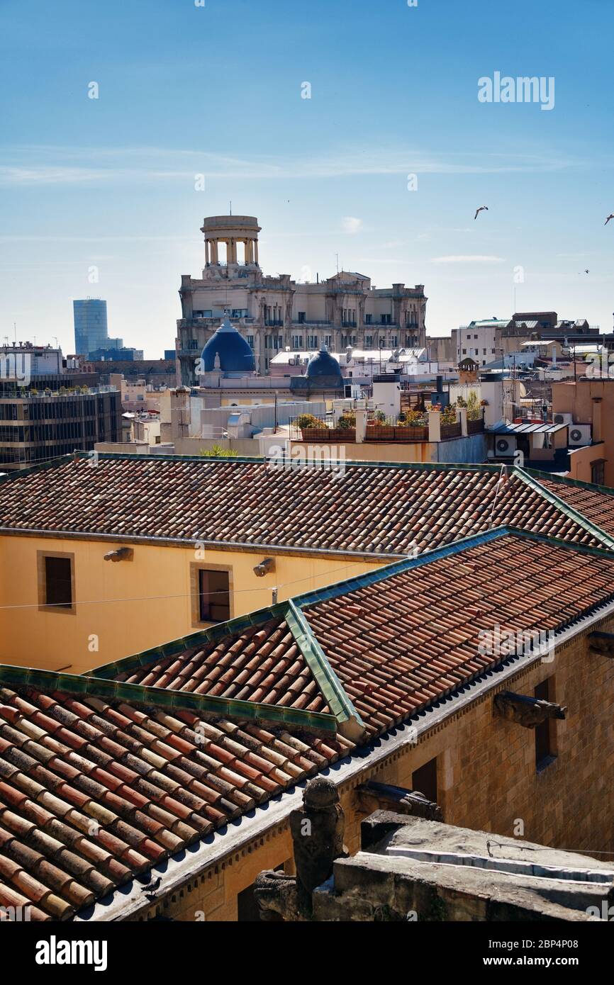 Barcelona rooftop view with city architecture in Spain Stock Photo - Alamy