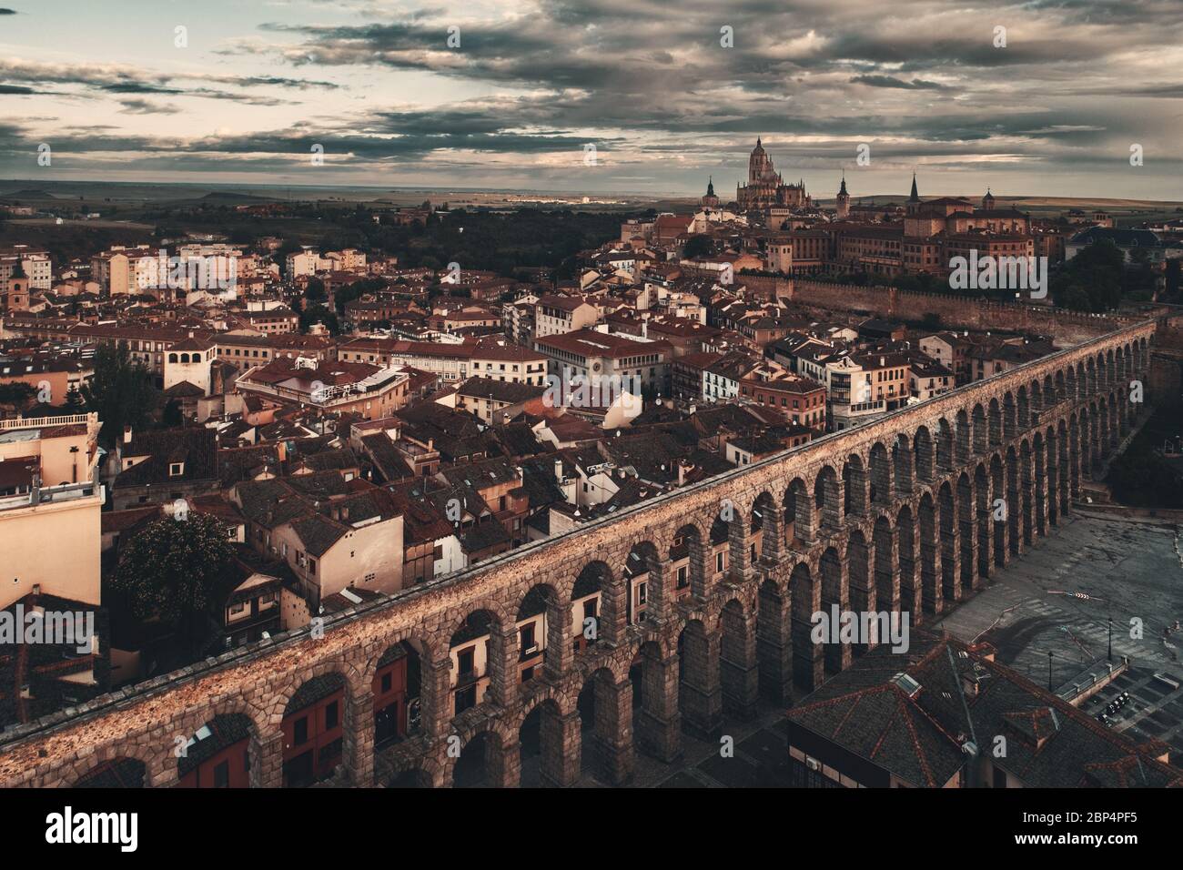 Segovia Cathedral and aqueduct aerial view in Spain Stock Photo - Alamy