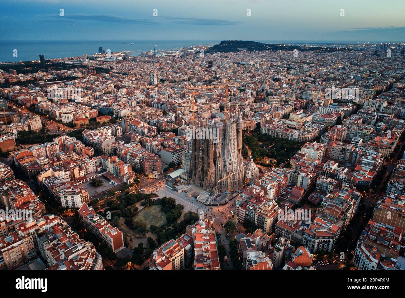 Barcelona skyline aerial view with buildings in Spain Stock Photo - Alamy