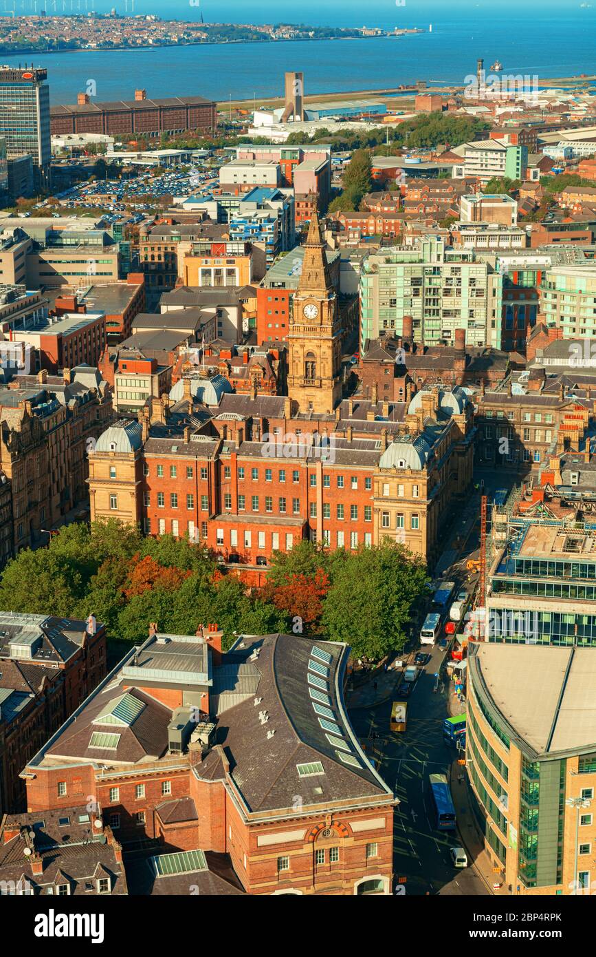 Liverpool skyline rooftop view with buildings in England in United ...