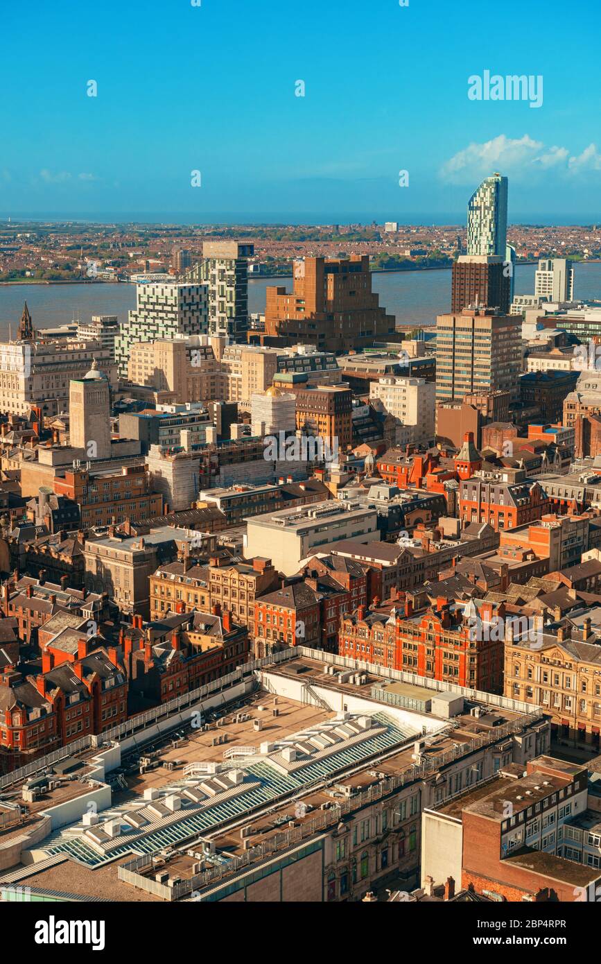 Liverpool skyline rooftop view with buildings in England in United ...