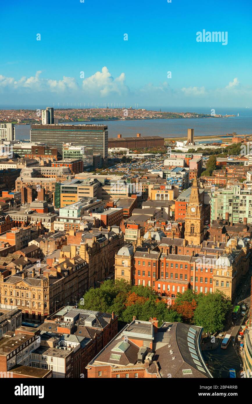Liverpool skyline rooftop view with buildings in England in United ...