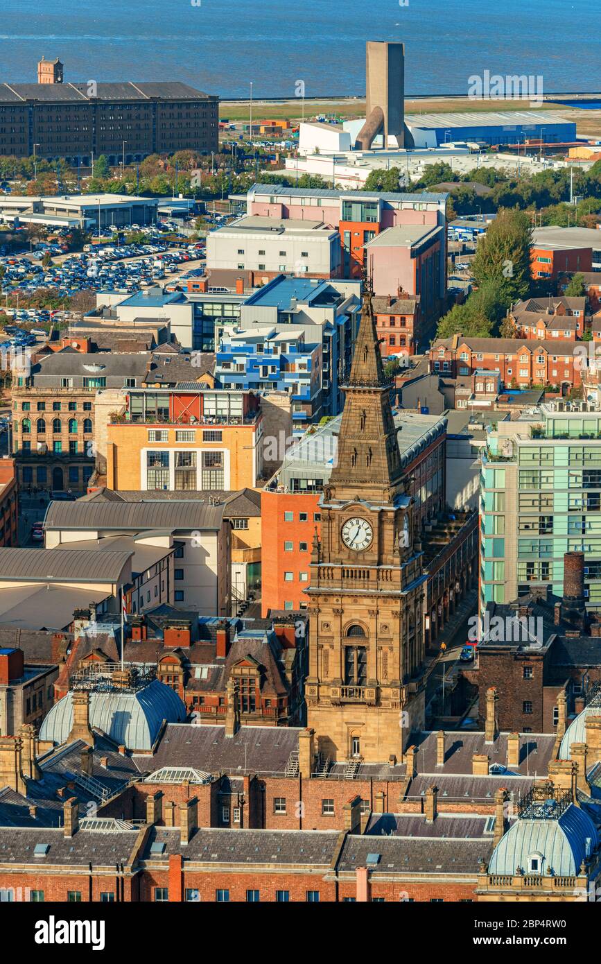 Liverpool skyline rooftop view with buildings in England in United ...