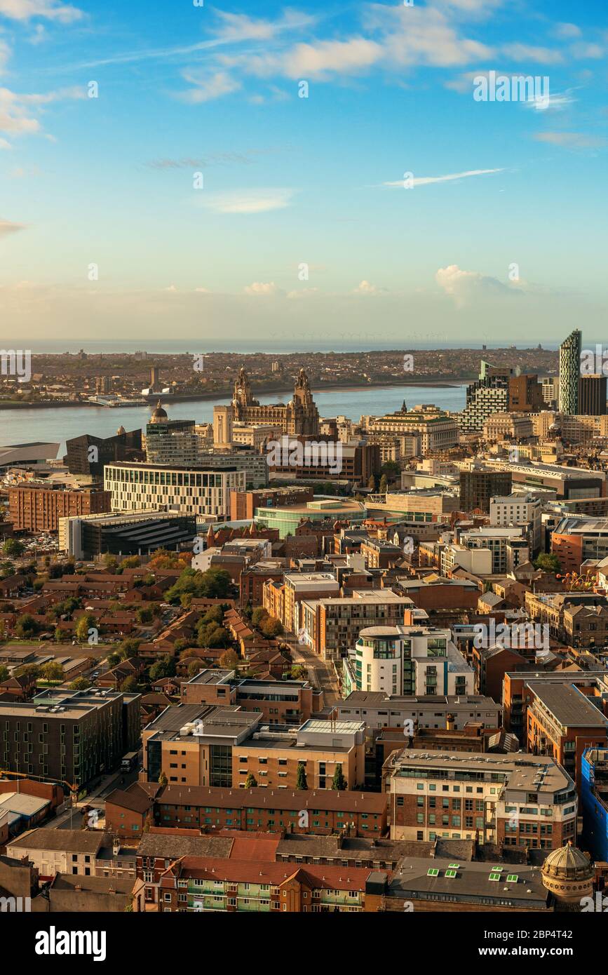 Liverpool skyline rooftop view with buildings in England in United ...