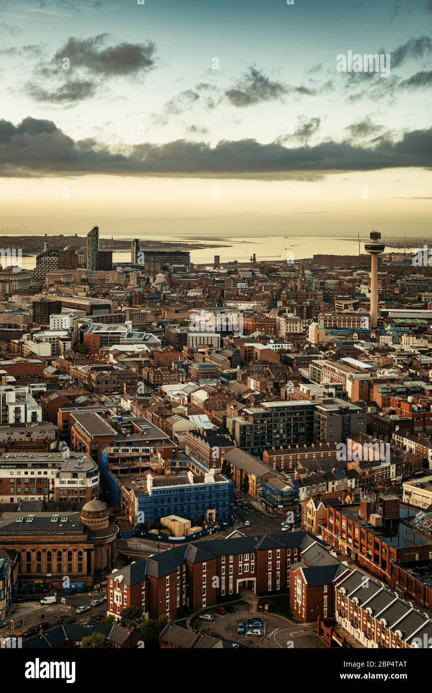 Liverpool skyline rooftop view with buildings in England in United ...