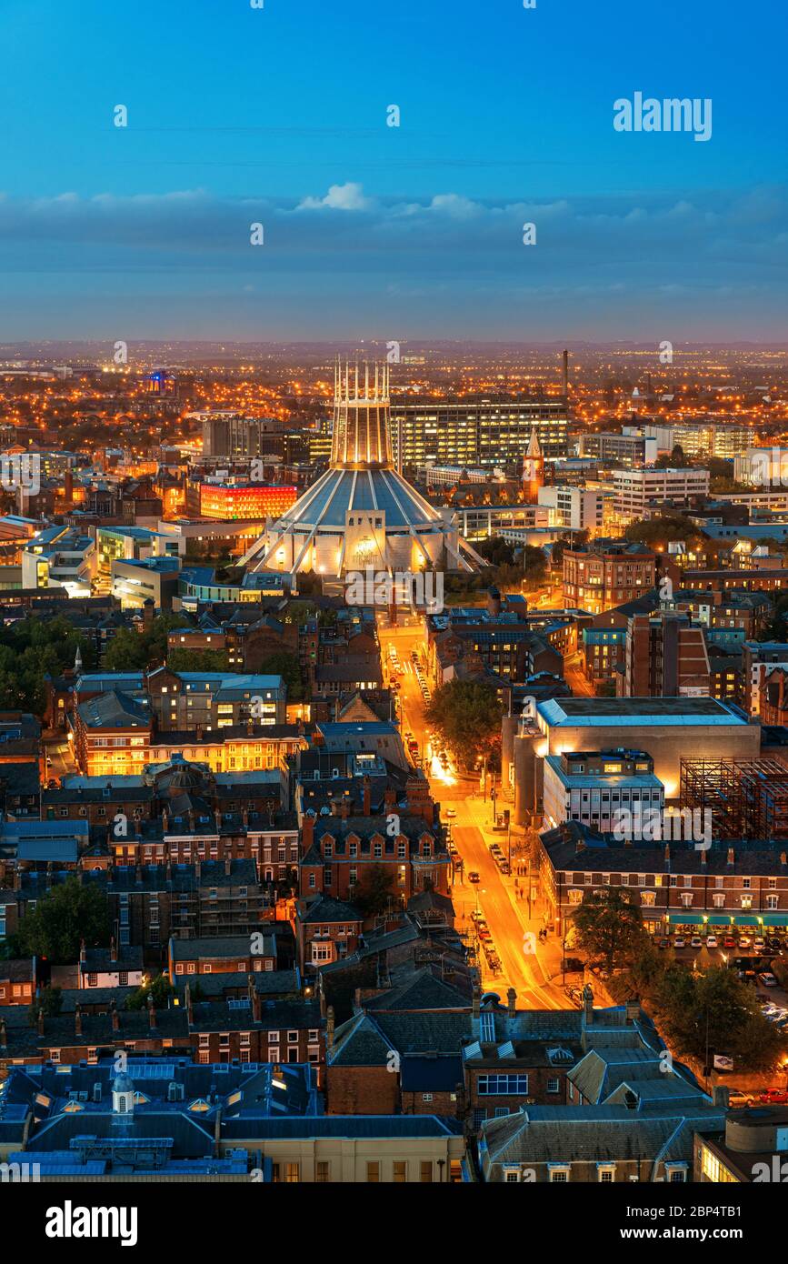 Liverpool skyline rooftop view at night with buildings in England in ...