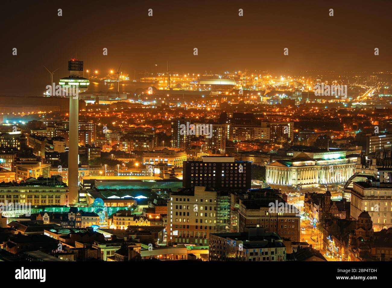 Liverpool skyline rooftop view at night with buildings in England in ...