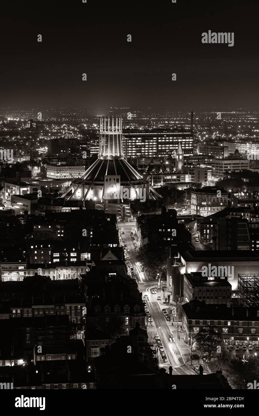 Liverpool skyline rooftop view at night with buildings in England in ...