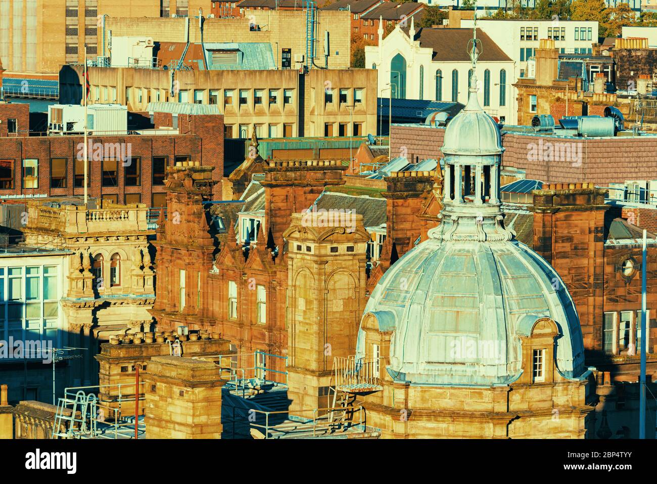 Glasgow city rooftop view with historical architecture in Scotland ...
