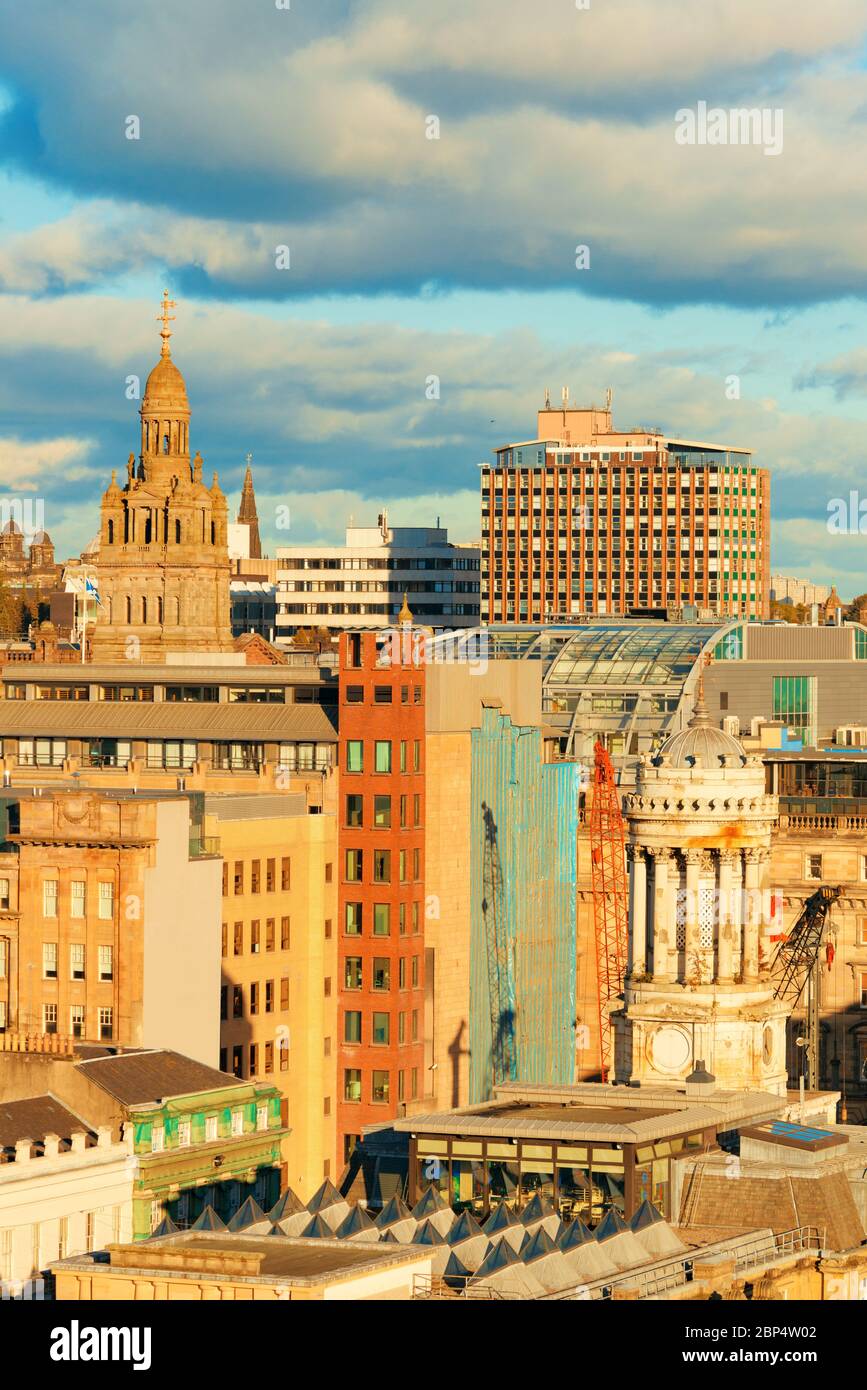 Glasgow city rooftop view with historical architecture in Scotland ...