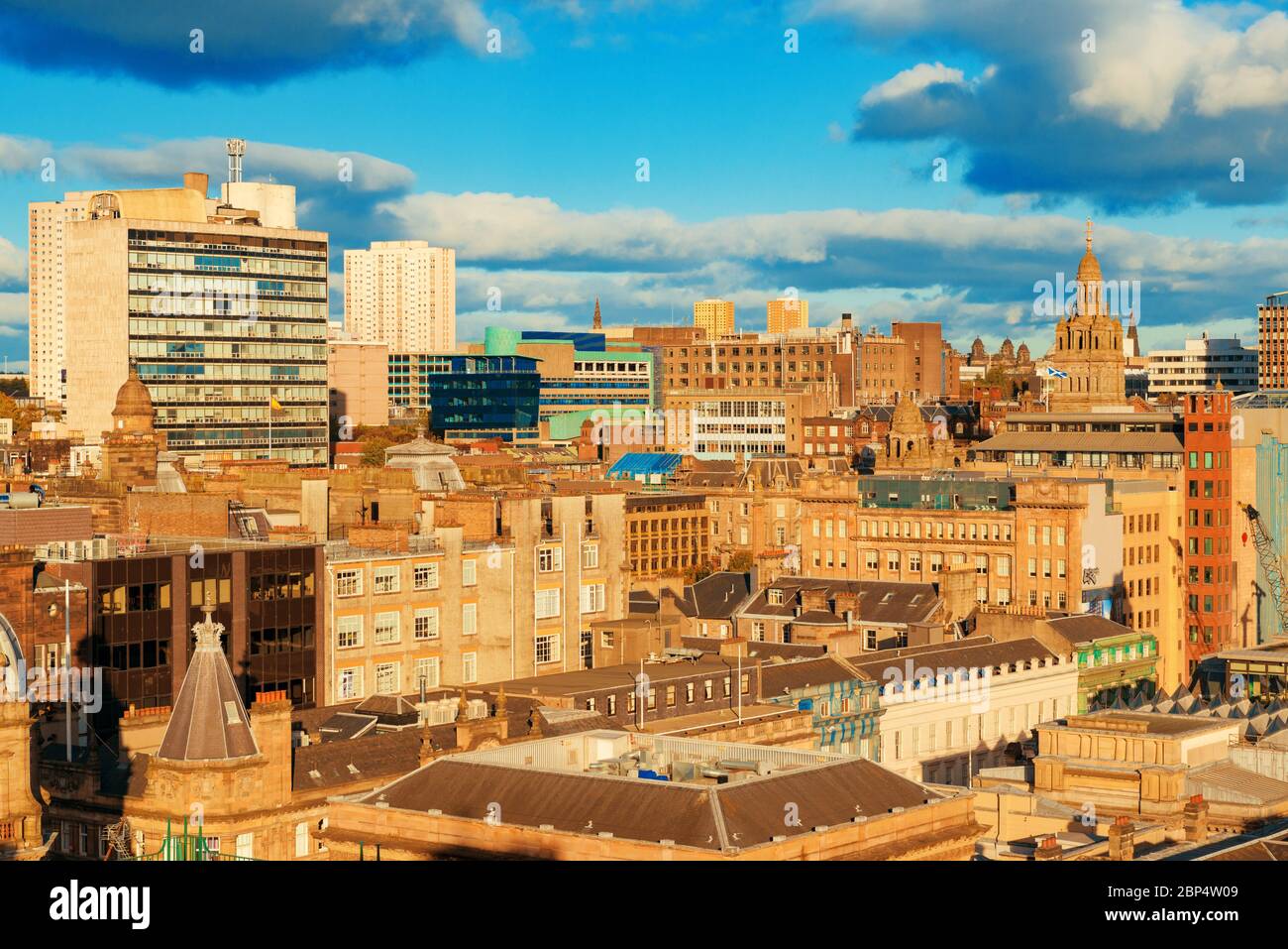 Glasgow city rooftop view with historical architecture in Scotland ...