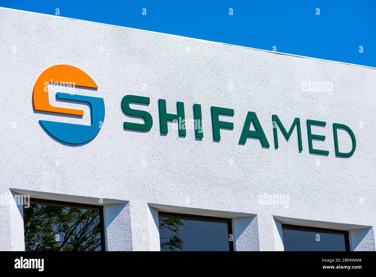 Shifamed logo and sign on headquarters campus building. Shifamed LLC is ...