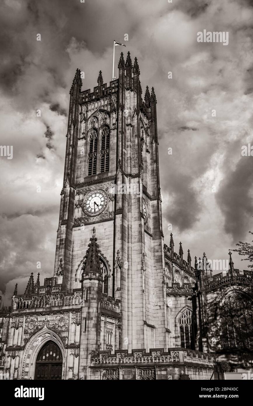Manchester Cathedral gothic historical architecture closeup view in ...