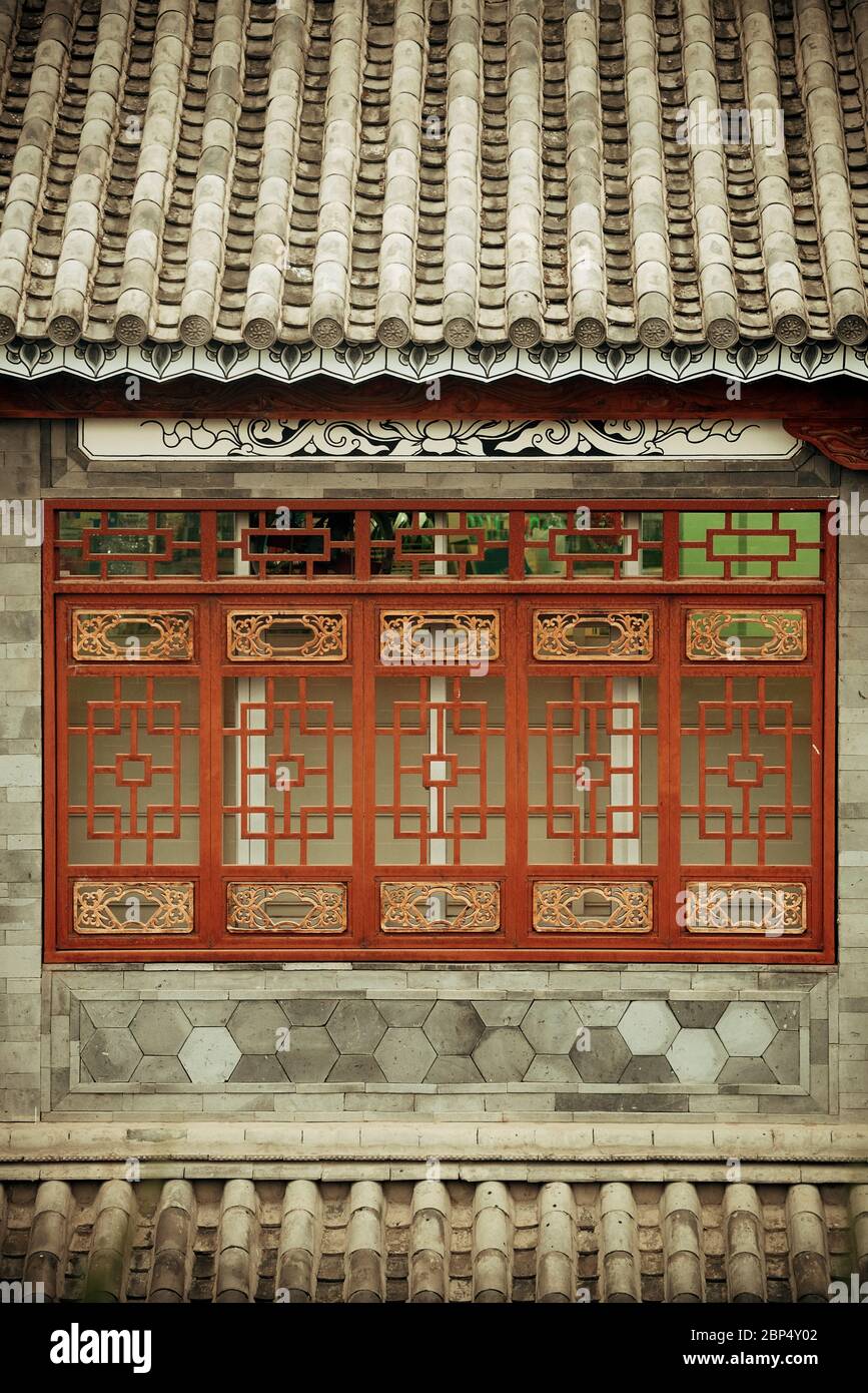 Local Bai style architecture roof and window in Dali old town. Yunnan ...