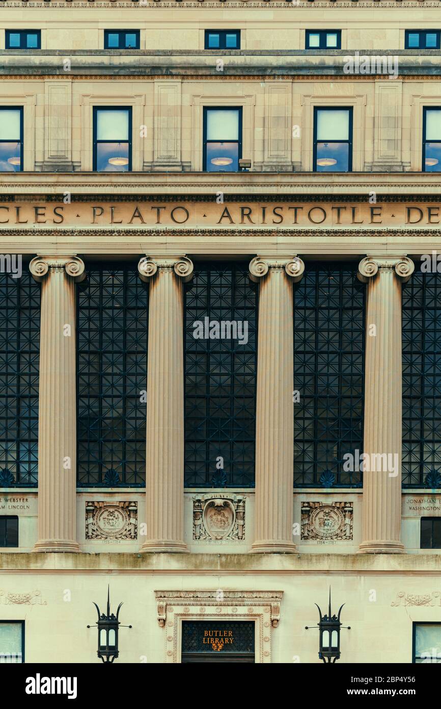 Columbia University historical building closeup view in New York City ...