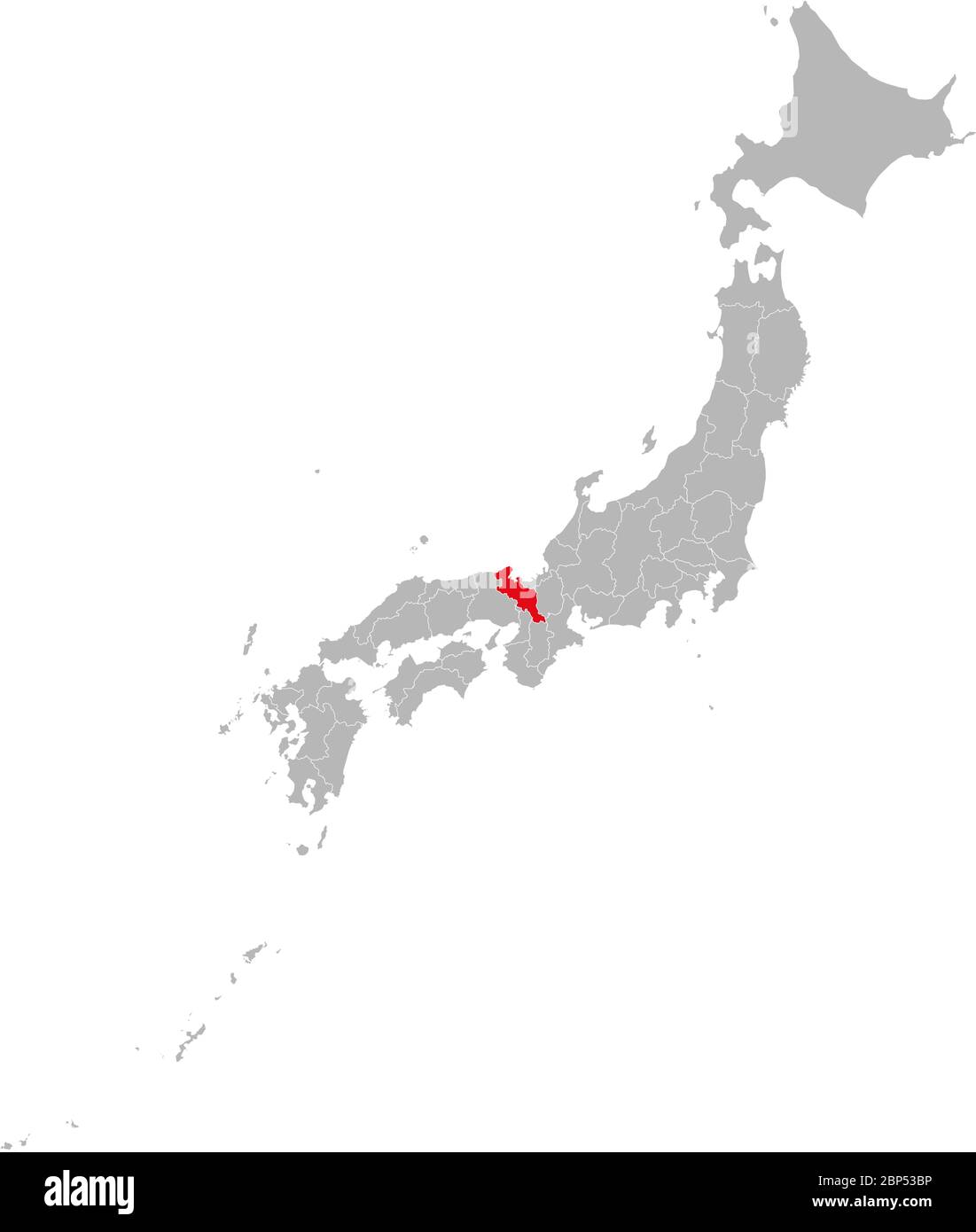 Kyoto province highlighted red on Japan map. Gray background. Business ...