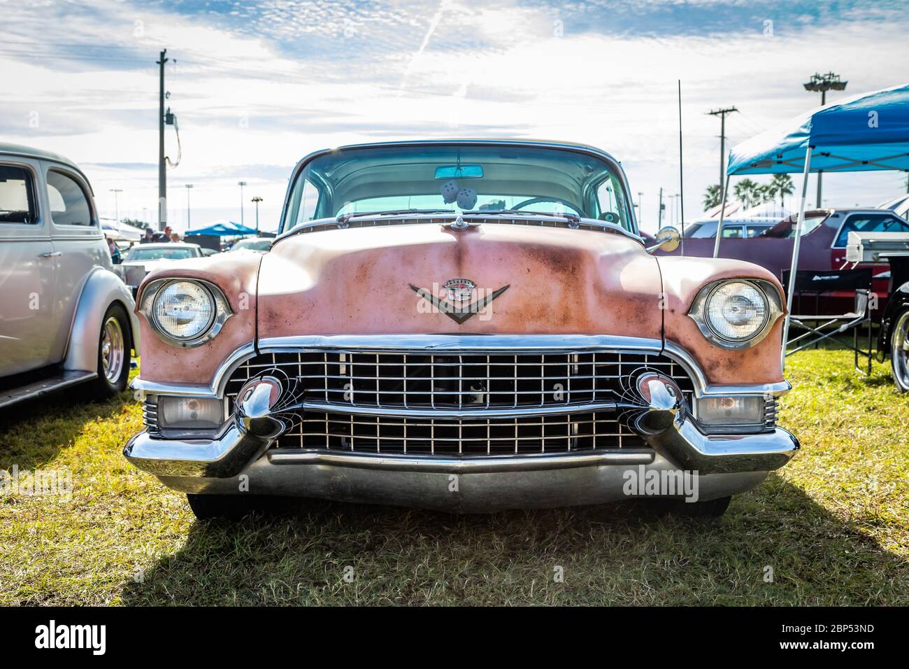 Daytona Beach, FL / USA- November 24, 2018: 1955 rusty pink Cadillac ...