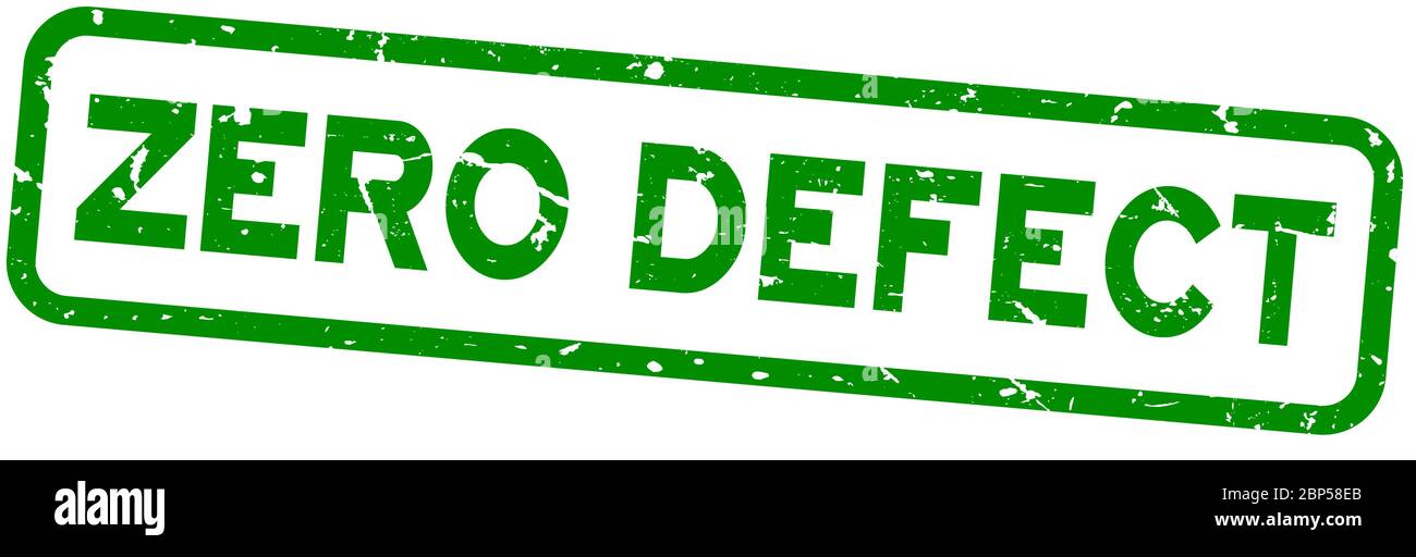 Grunge green zero defect word square rubber seal stamp on white ...