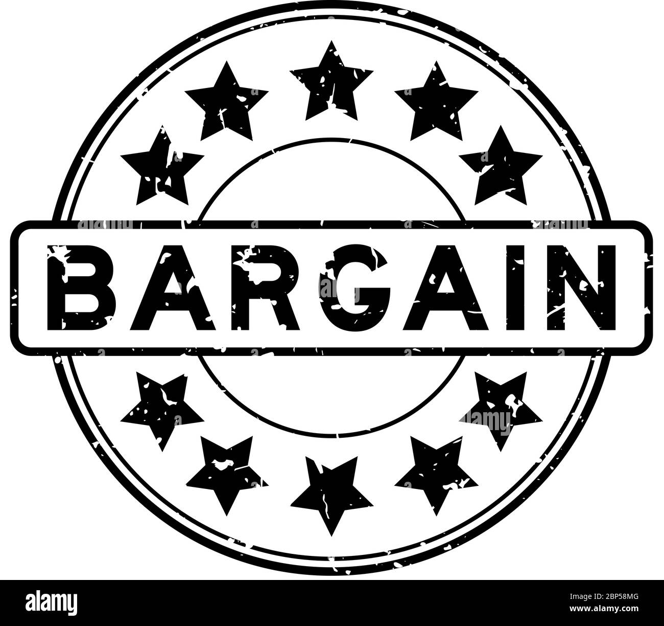 Grunge black bargain word with star icon round rubber seal stamp on ...
