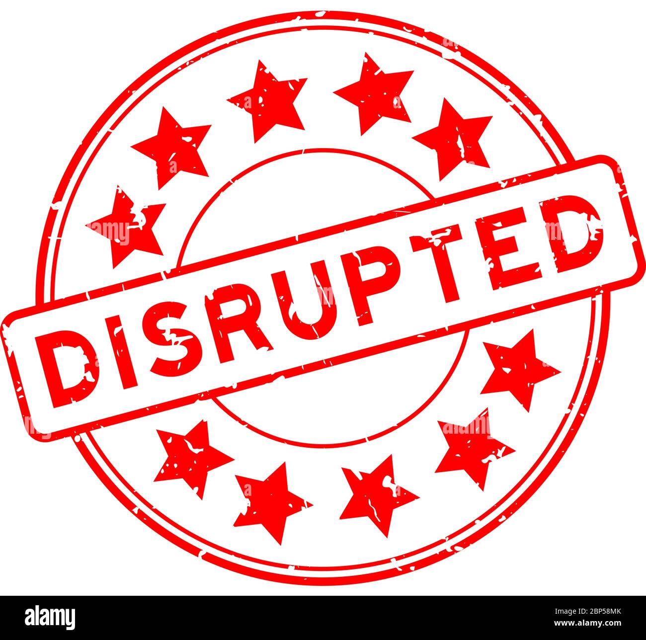 Grunge red disrupted word with star icon round rubber seal stamp on ...