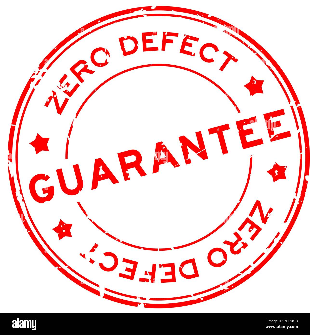 Grunge red zero defect guarantee word round rubber seal stamp on white ...