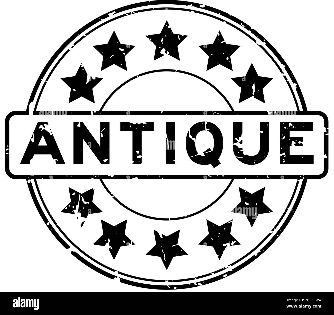 Grunge black antique word with star icon round rubber seal stamp on ...