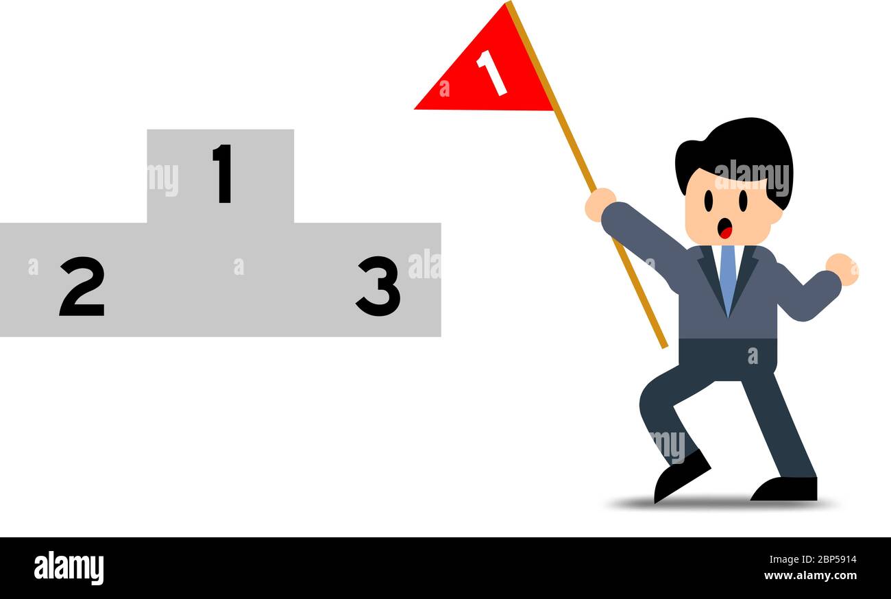 Cartoon character of business man hold flag with number one lead to ...