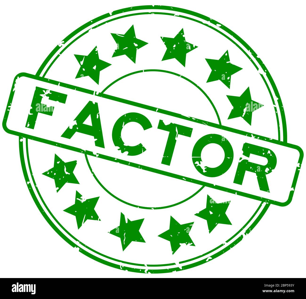 Grunge Green Factor Word With Star Icon Round Rubber Seal Stamp On