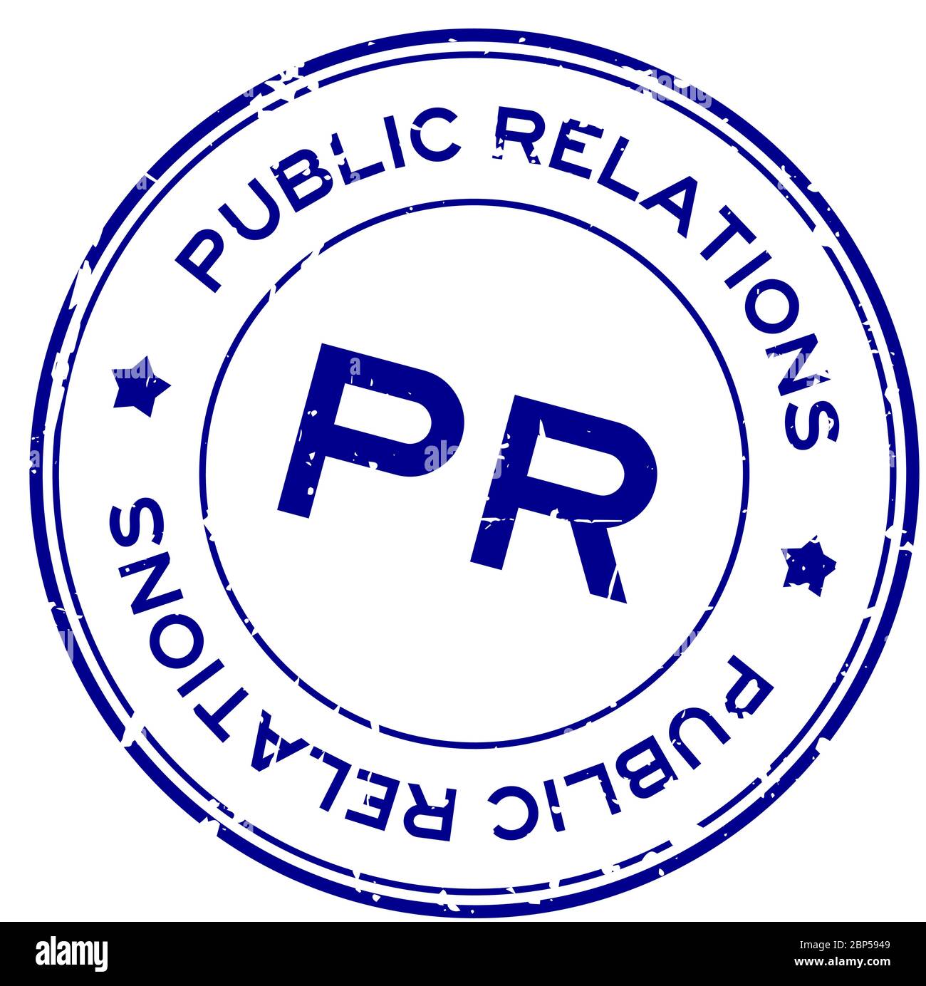 Grunge blue PR Public Relations word round rubber seal stamp on white ...