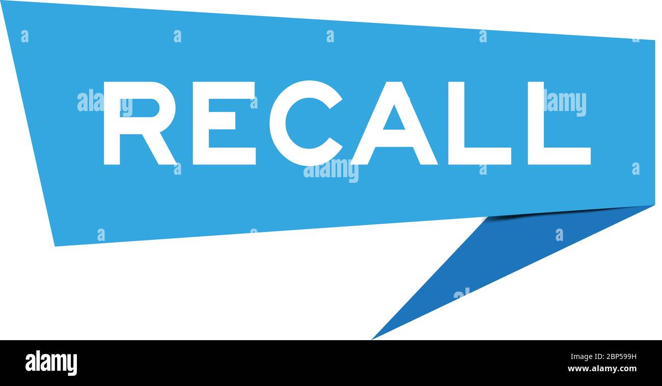 Blue paper speech banner with word recall on white background Stock ...