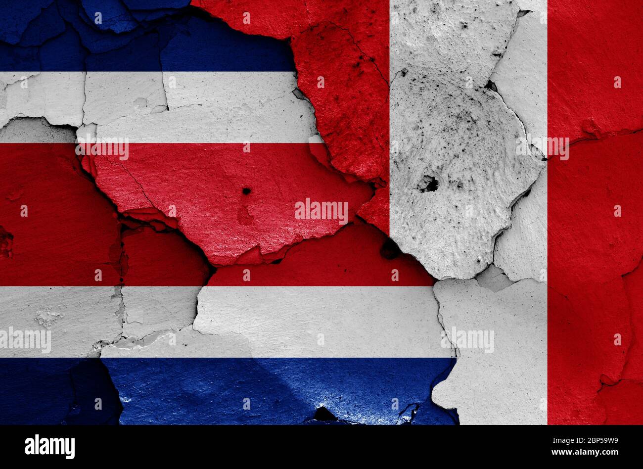 flags of Costa Rica and Peru painted on cracked wall Stock Photo - Alamy