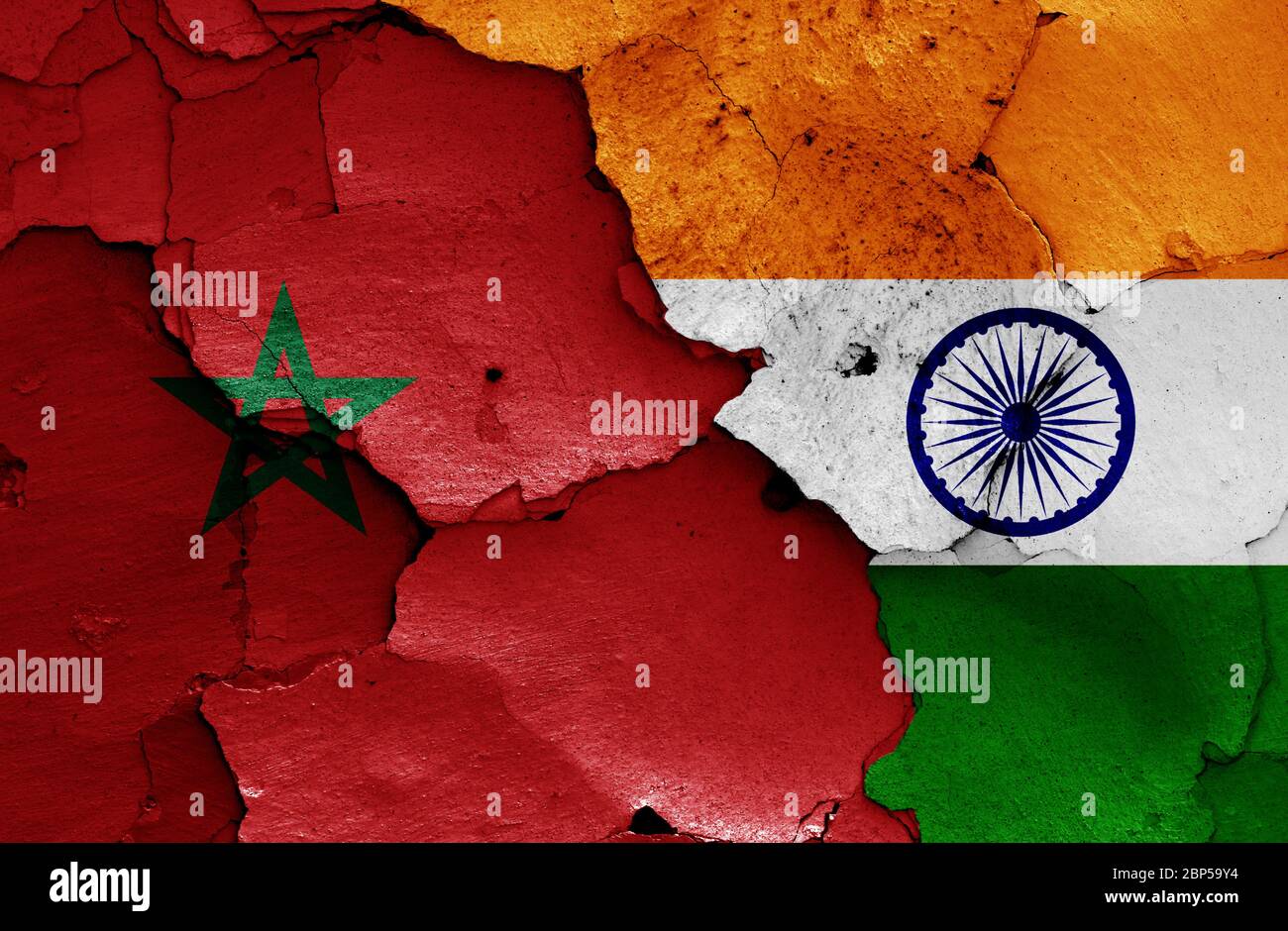 flags of Morocco and India painted on cracked wall Stock Photo - Alamy