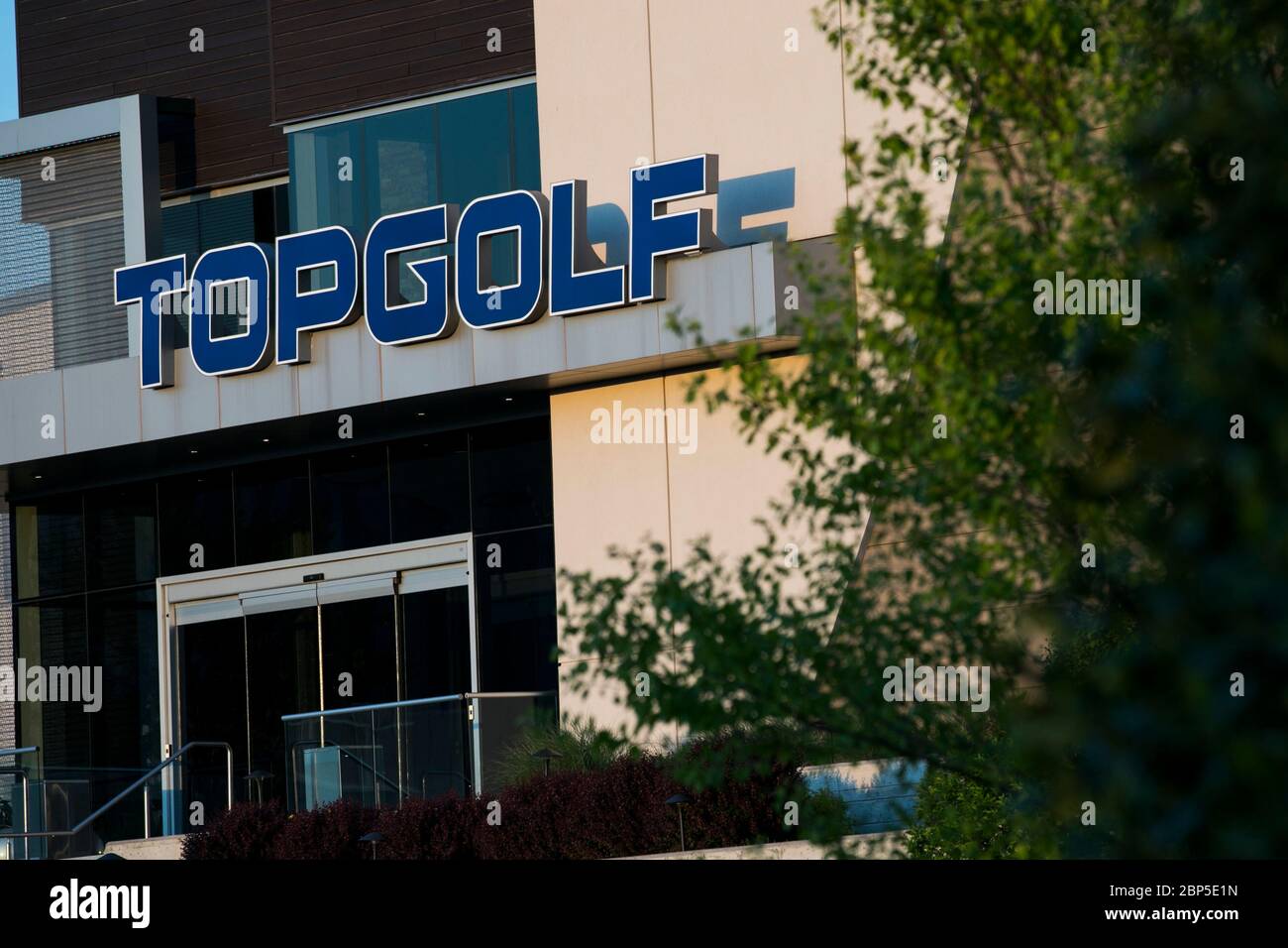 A logo sign outside of Topgolf location in Ashburn, Virginia on May 13 ...